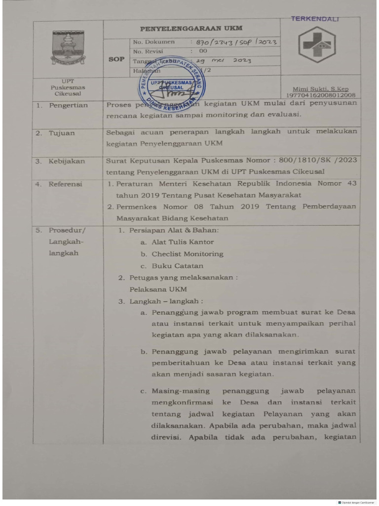 1.2.2.B 2 Sop Penyelenggaraan Ukm | PDF