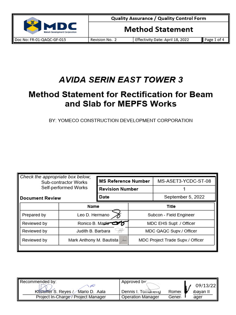 Rectification For Beam and Slab For Mepfs Works - Yomeco | PDF ...