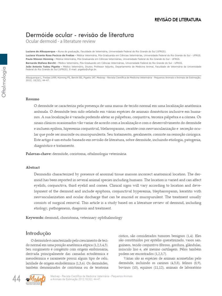 Dermóide Ocular Revisão de Literatura | PDF | Epitélio | Medicina Veterinária