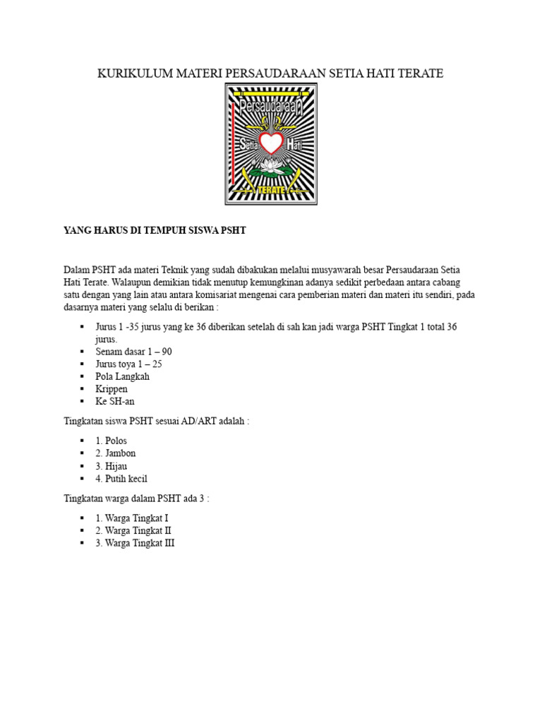Kurikulum Materi PSHT | PDF