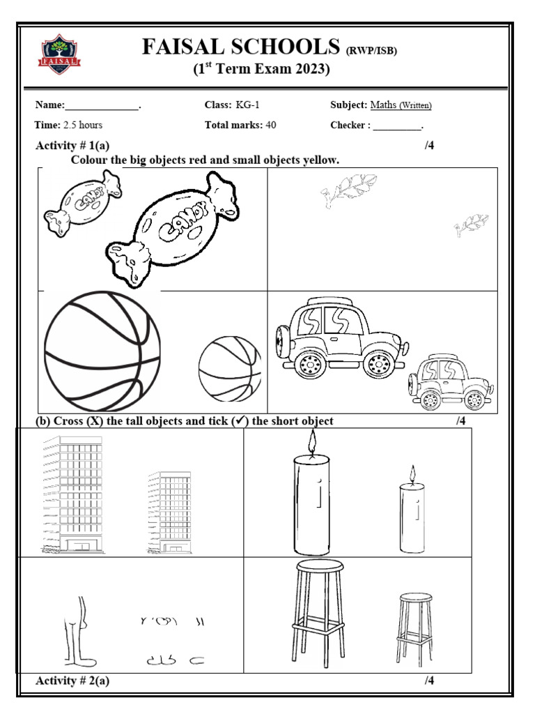 KG-1 First Term Maths Exam Paper | PDF | Shape | Rectangle