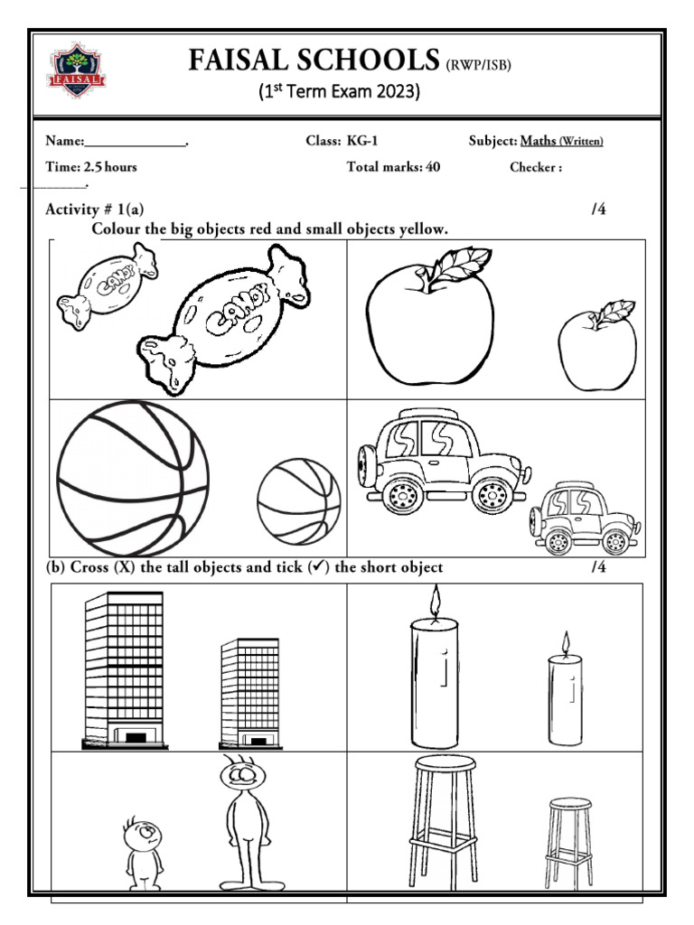 First Term Maths Written Paper KG-1 | PDF