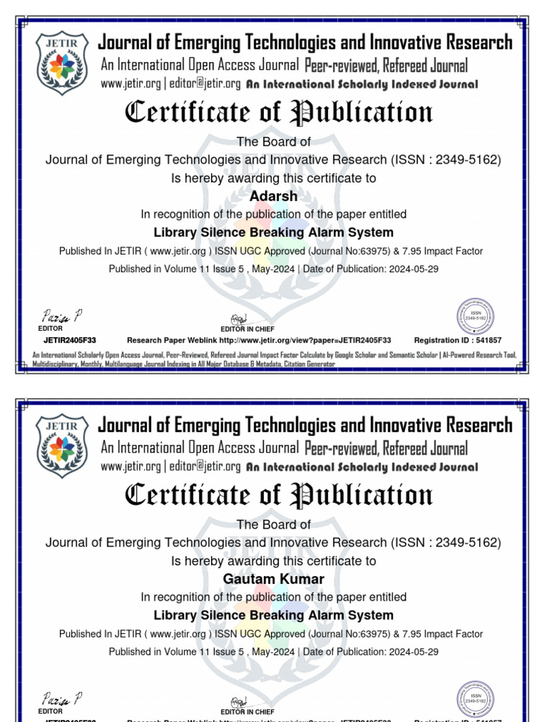 JETIR2405F33 Certificate | PDF | Science & Mathematics | Computers