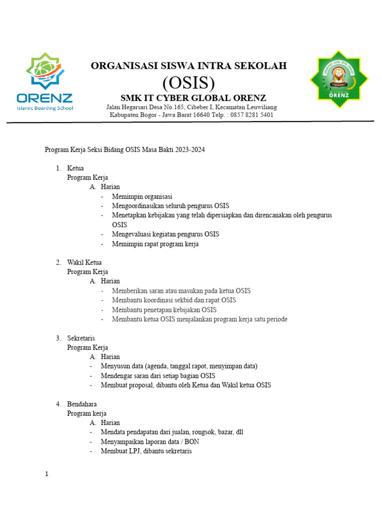 List Program Kerja Setiap Bagian OSIS | PDF | Karier & Perkembangan
