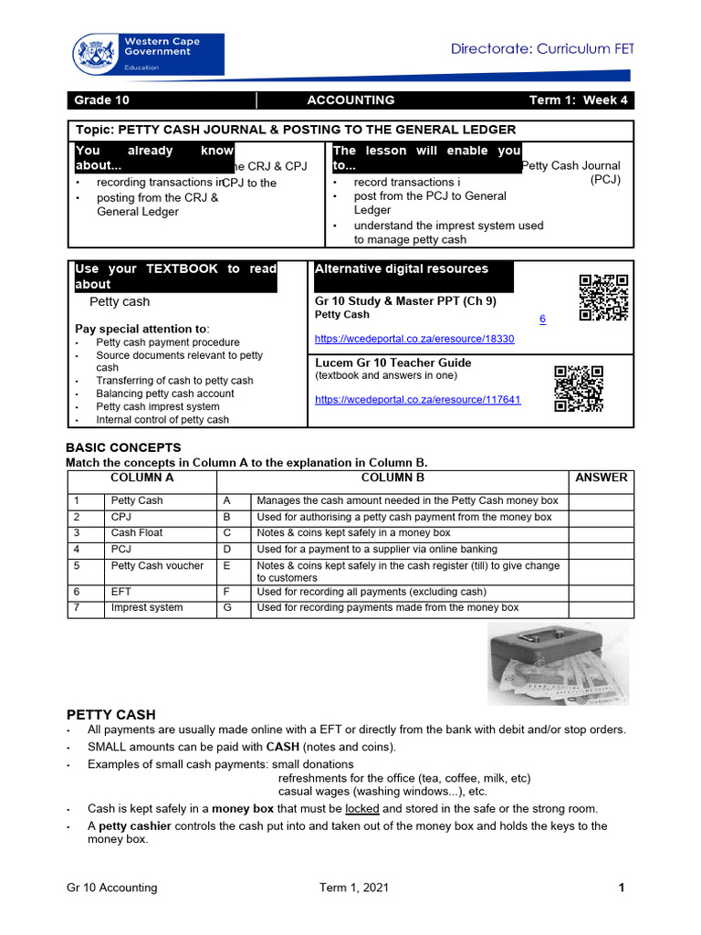 Acc GR 10 T1 Week 4 Corrections | PDF | Cash | Money