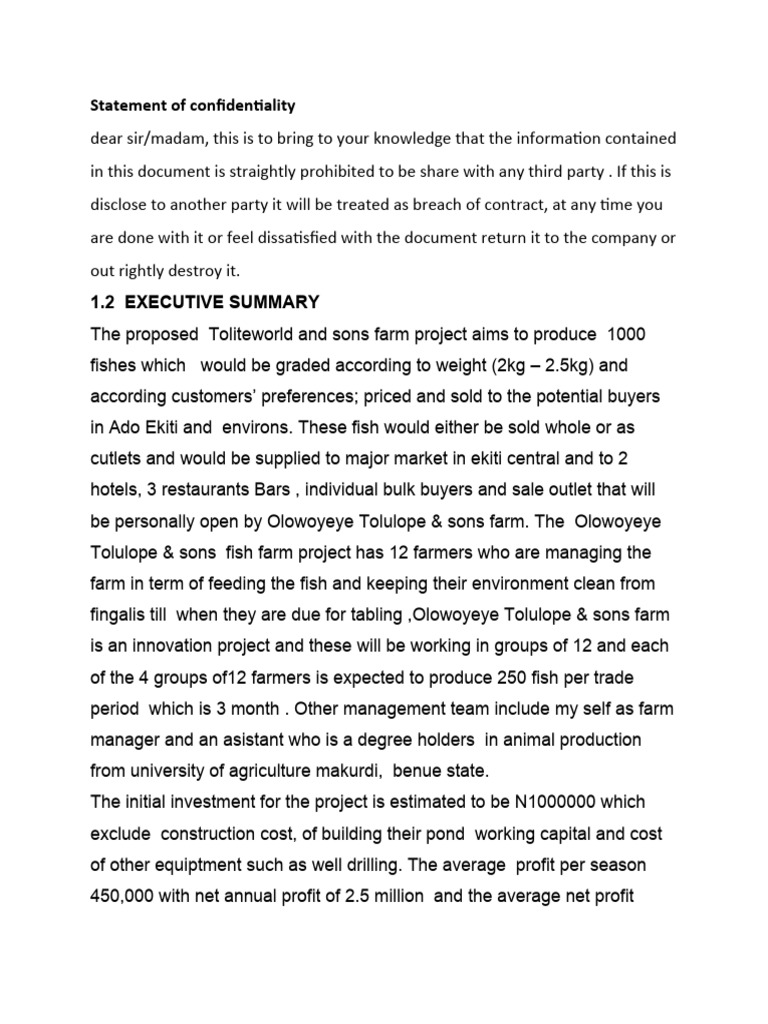 Fish Farming Business Plan Overview | PDF | Balance Sheet | Profit ...