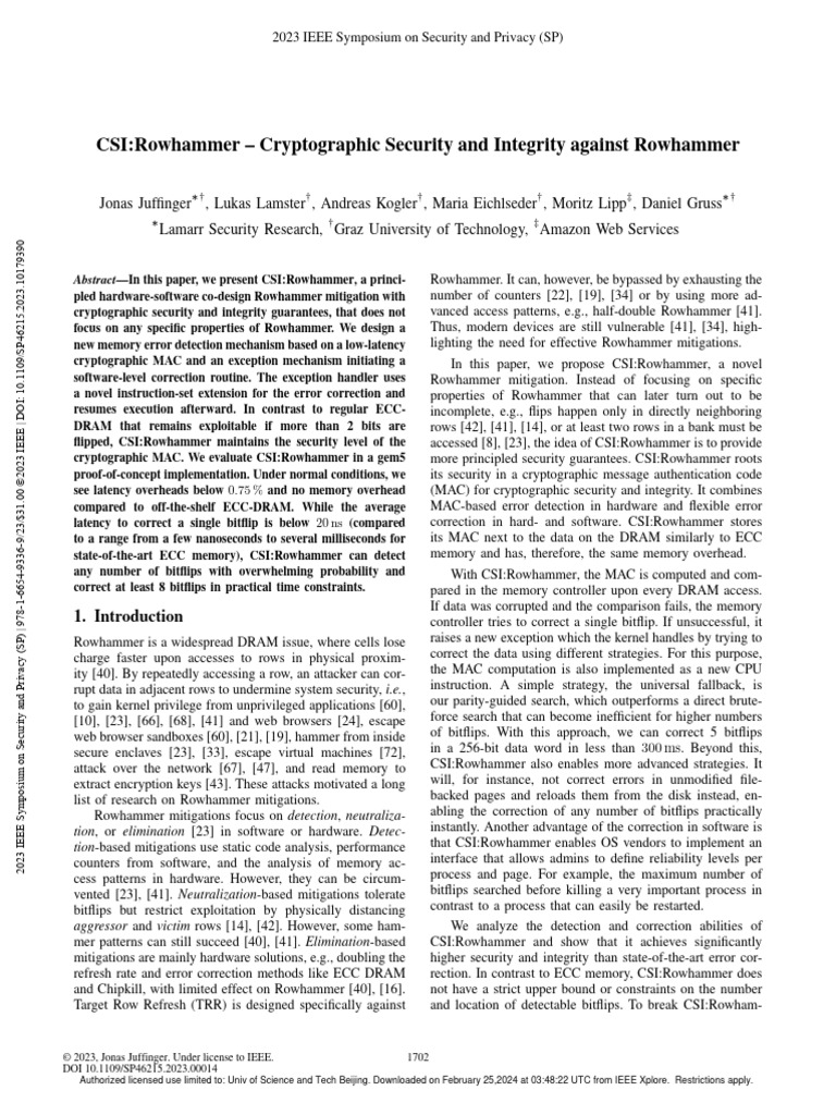Juffinger2023 - Done | PDF | Dynamic Random Access Memory | Error Detection And Correction