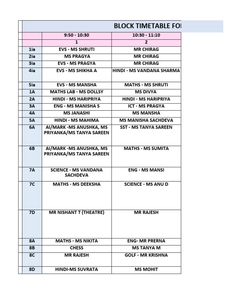 Block Timetable For Online Classes - 1/8/2024 | PDF