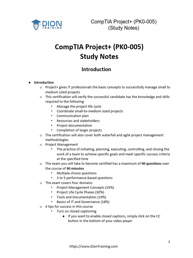 CompTIA Project+ PK0-005 Study Guide | PDF | Scrum (Software ...