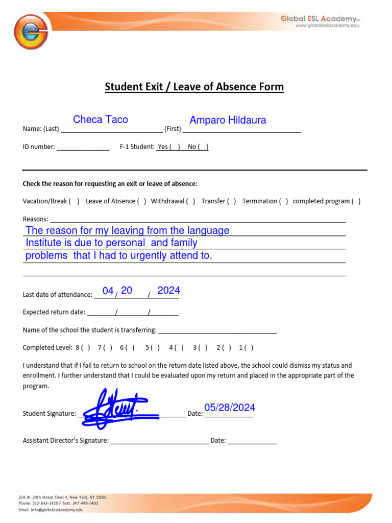 Exit or Leave of Absence Form | PDF