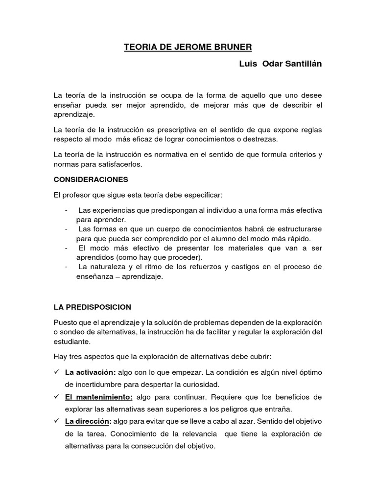 JEROME BRUNER | PDF | Aprendizaje | Teoría