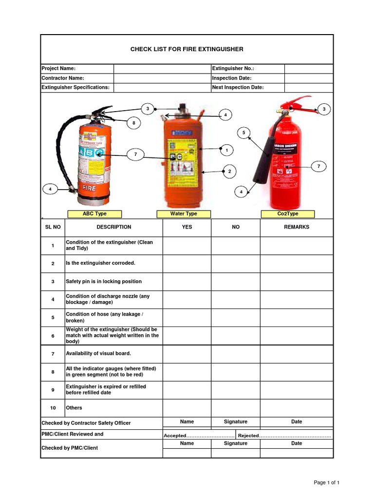 Fire Extinguisher Inspection Checklist | PDF