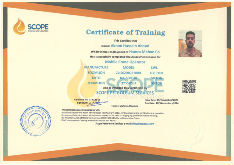 Akram Hussein Aboud (Mobile Crane Operator) | PDF | Engineering | Safety