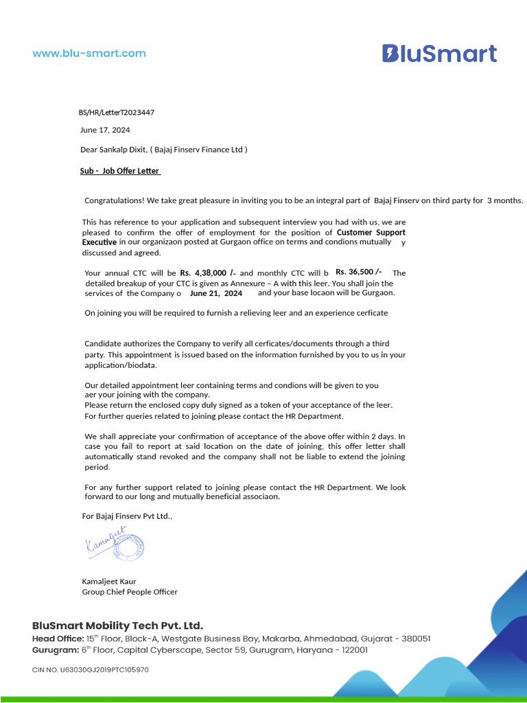 Offer Letter - Sankalp Dixit | PDF | Salary | Employee Relations