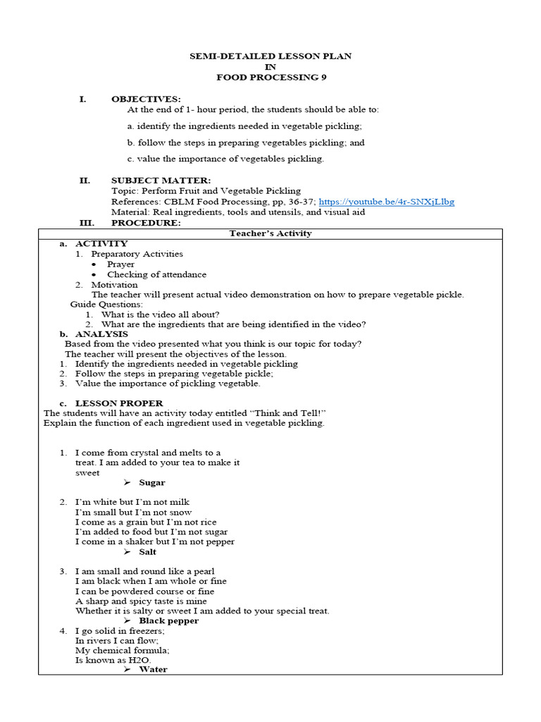 Perform Fruit and Vegetable Pickling | PDF | Pickling | Vegetables