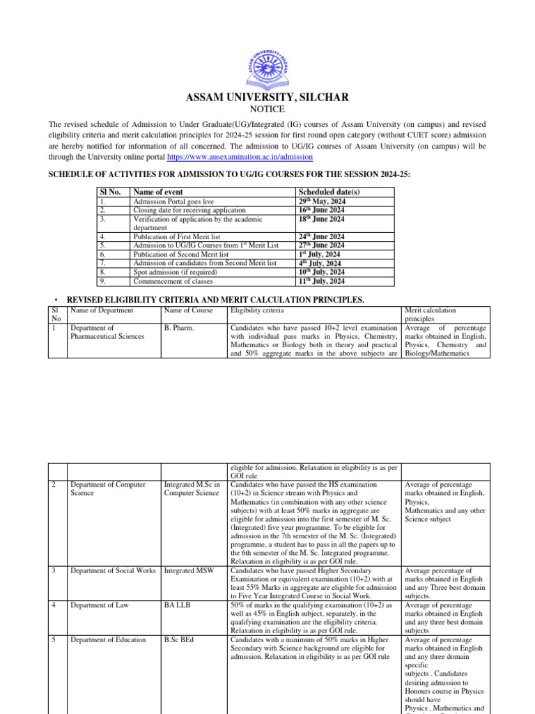 UG IG Admission Schedule 1 1 - 240526 - 204537 | PDF | University And ...