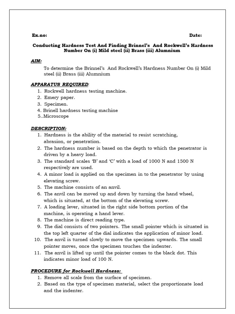 Rock Well & Brinnel's Hardness Test | PDF | Hardness | Materials