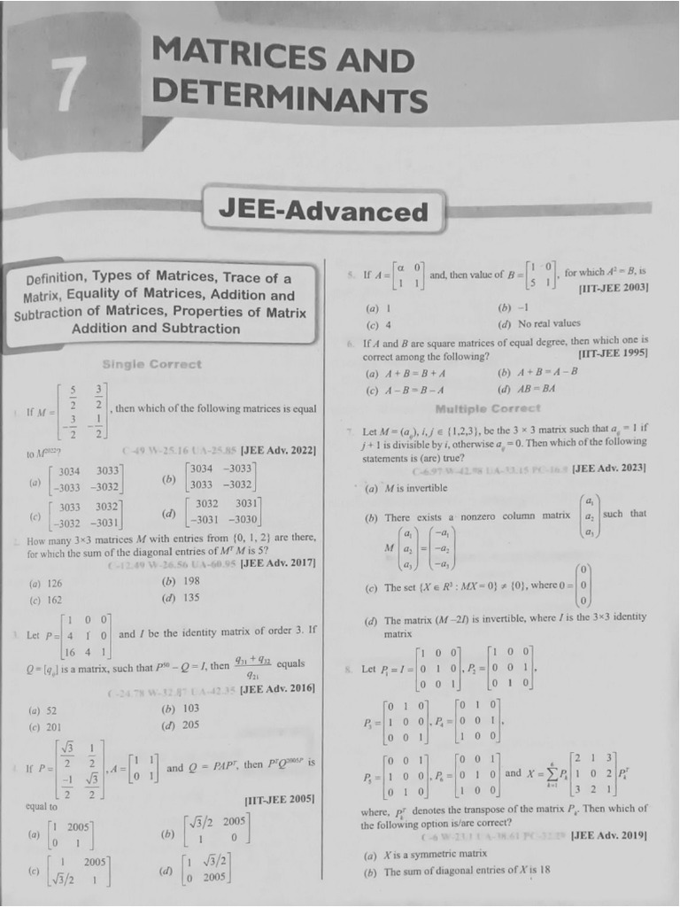 Matrices PYQ | PDF
