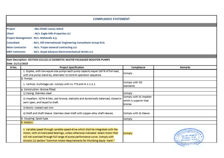 UL 778 Compliance Statement for Pumps | PDF | Pump | Mechanical Engineering