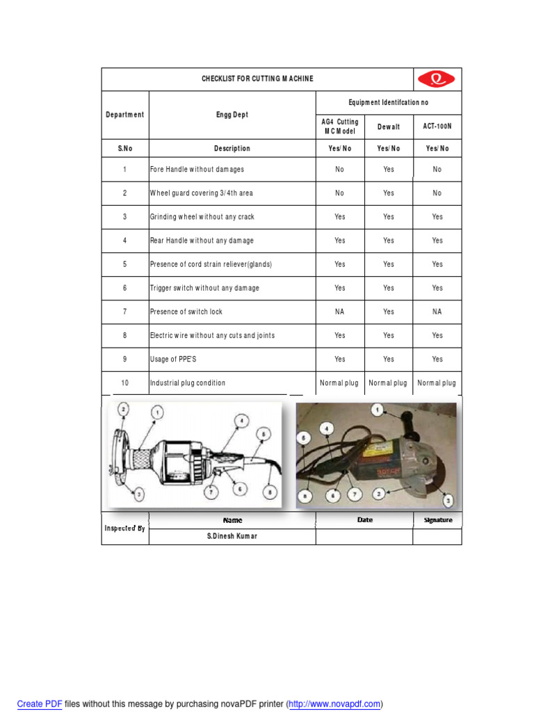 Engg Workshop Machine checklist | PDF