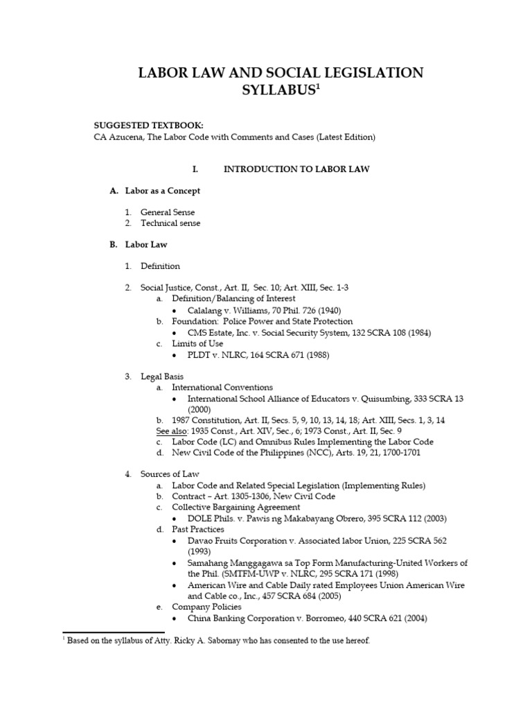 Newest Labor Law Syllabus | PDF | Labor | Justice