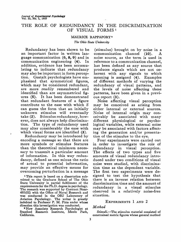 The role of redundancy in the discrimination of visual form | PDF | Experiment | Communication