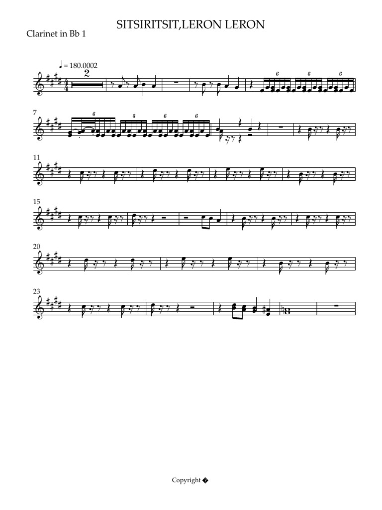 Sitsiritsit Leron Leron Seton Final CL 1 - Clarinet in BB 1 | PDF