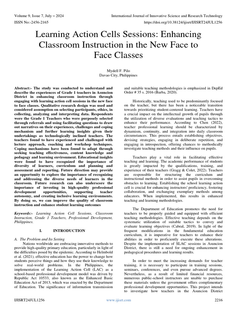 Learning Action Cells Sessions: Enhancing Classroom Instruction in The ...