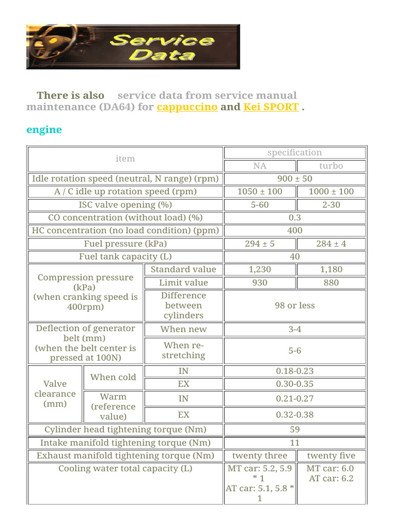 DA64 Service Data | PDF | Brake | Engines