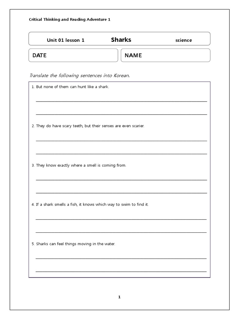 Critical Thinking Reading Adventure Guide | PDF | Water | Sharks