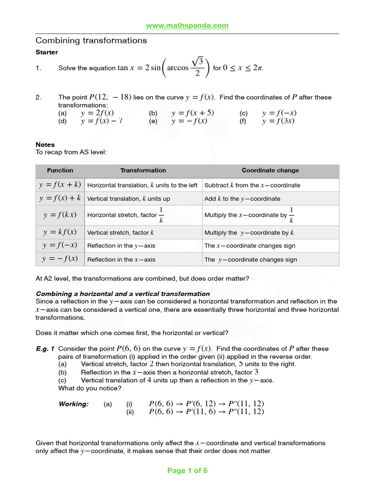 Combining Transformations LESSON | PDF | Coordinate System | Cartesian ...