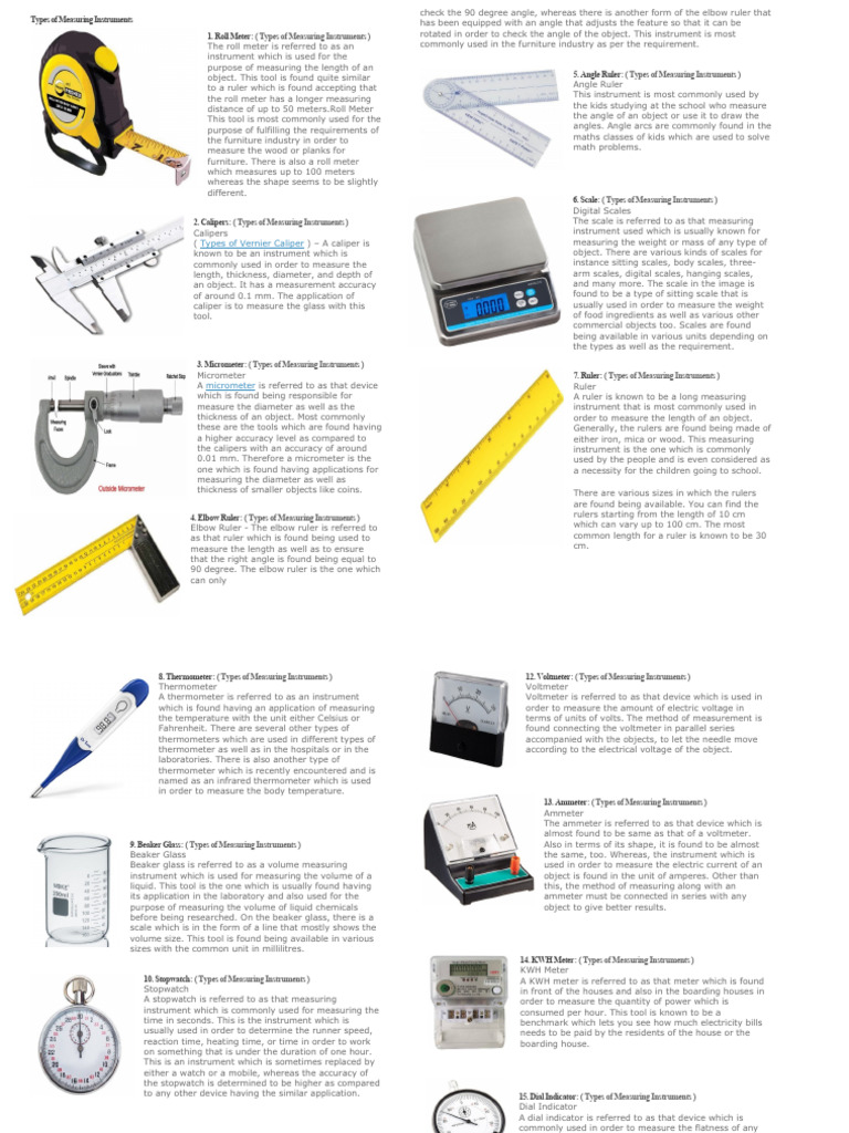 Types of Measuring Instruments in TLE | PDF | Thermometer | Weighing Scale
