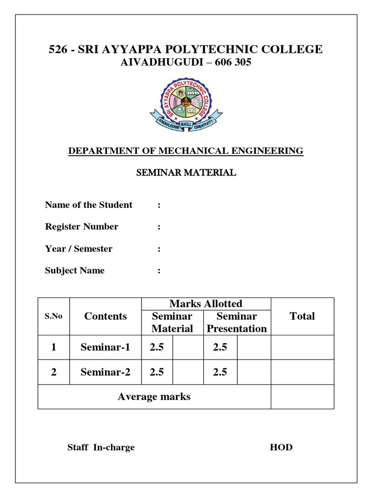 Seminar Front Page | PDF