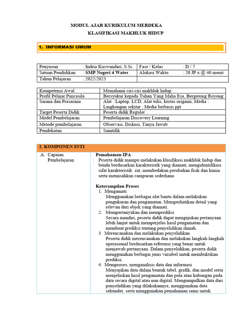 Modul Ajar Klasifikasi Mh Pdf