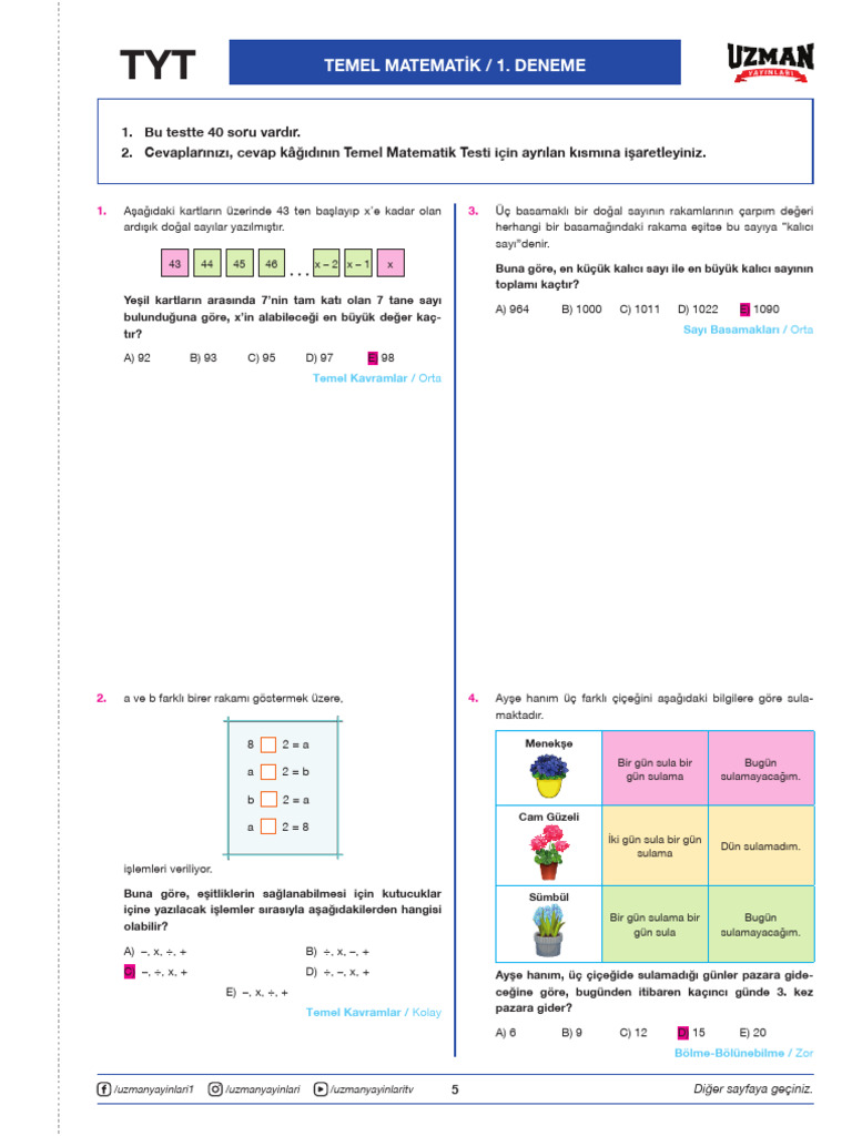 TYT Mat Deneme 1 (Gokhan Ogras) | PDF