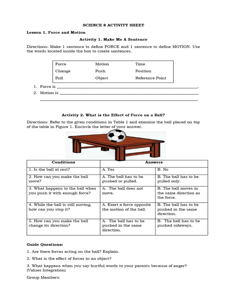 LESSON 1-ACTIVITY SHEET-FORCE AND MOTION | PDF | Force LESSON 1-ACTIVITY SHEET-FORCE AND MOTION | PDF | Force