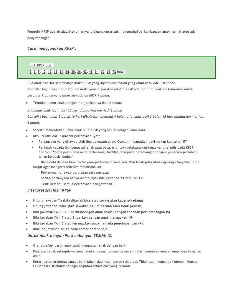Formulir KPSP | PDF | Kesehatan Holistik