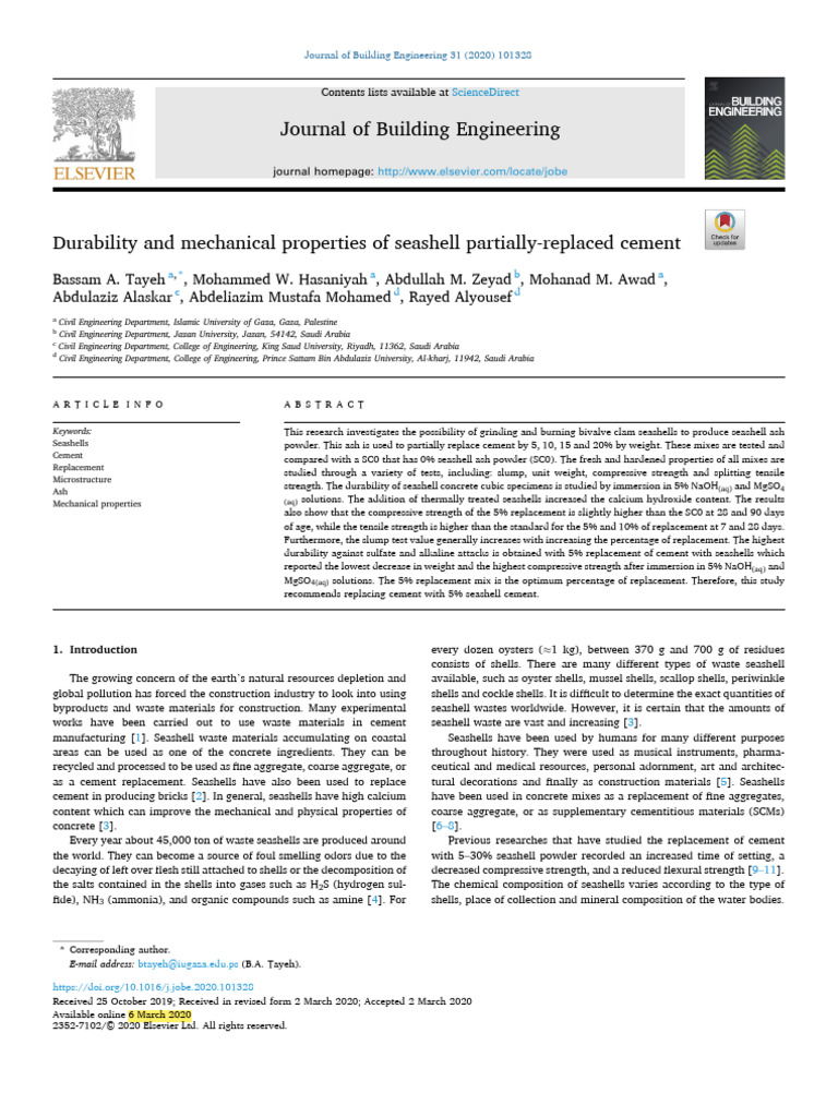 Durability and Mechanical Properties of Seashell Partially-Replaced ...