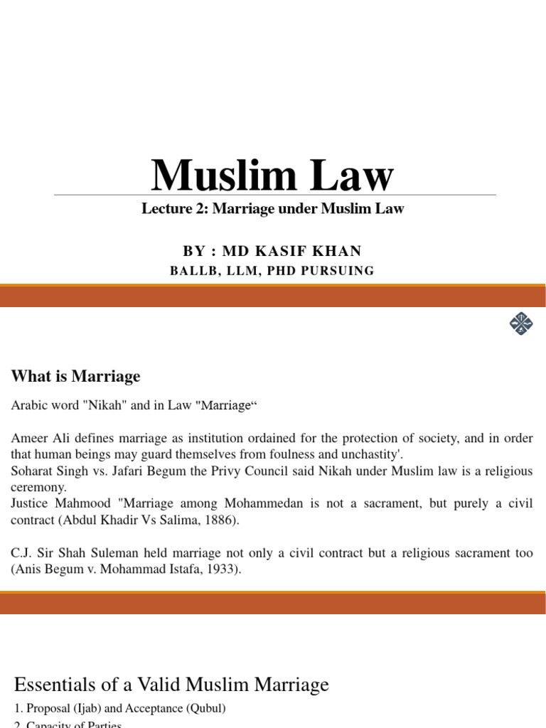 Muslim Law Lecture 2 Marriage | PDF | Marriage | Wife