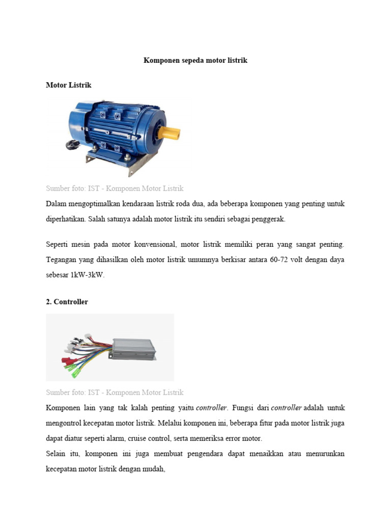 Komponen Utama Sepeda Motor Listrik | PDF