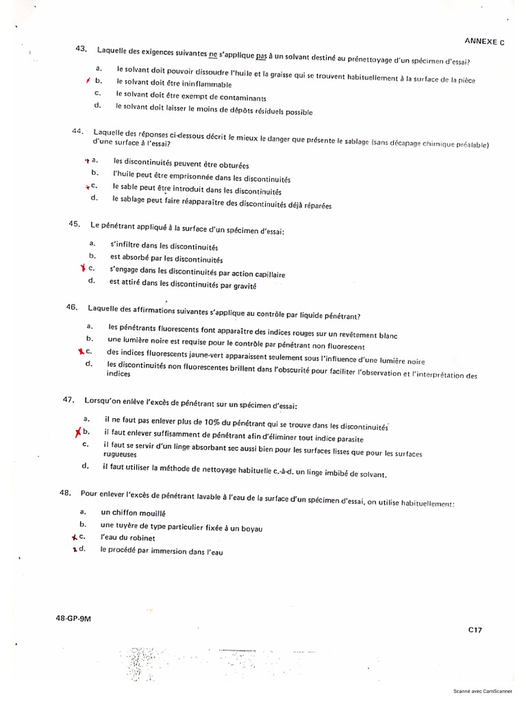 QCM Liquide Pénètrant N2 Nature Générale Annexe C | PDF