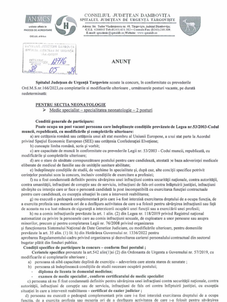 Anunt Concurs Neonatologie | PDF