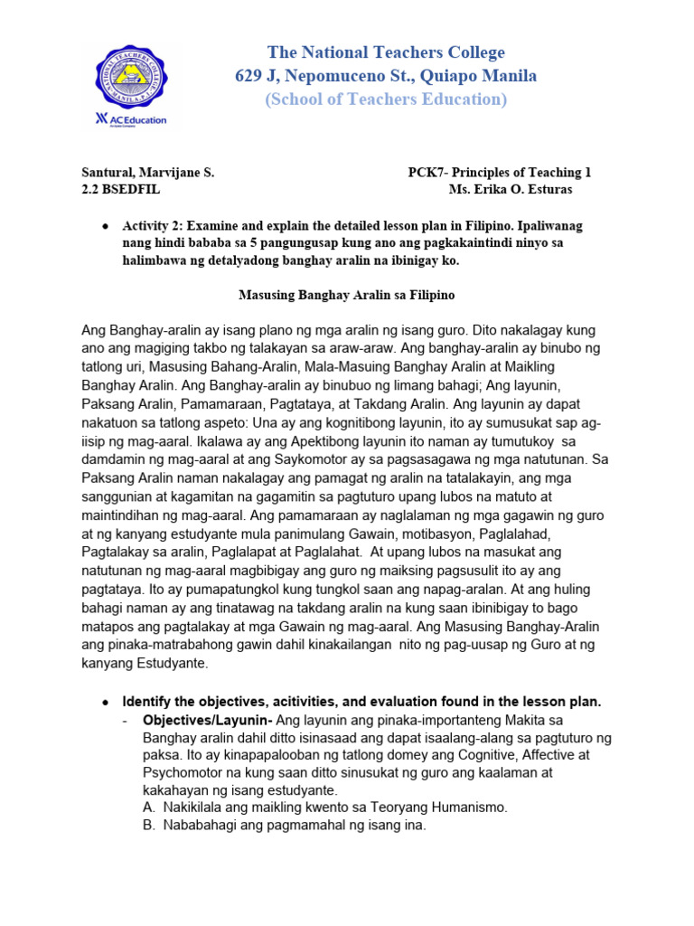 PCK7 Principles of Teaching 1 Activities | PDF | Classroom Management | Teachers