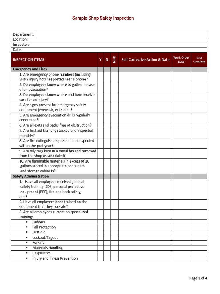 Csudh Shop Safety Inspection Final | PDF | Personal Protective ...