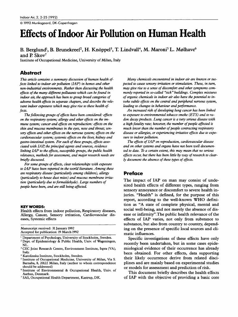 Effects of Indoor Air Pollution On Human | PDF | Air Pollution ...