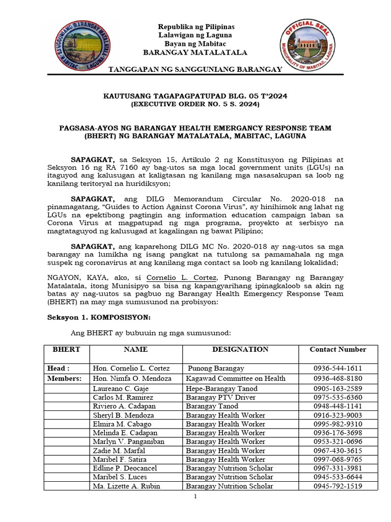 Executive Order B. 05 T' 2024 (Bhert) | PDF