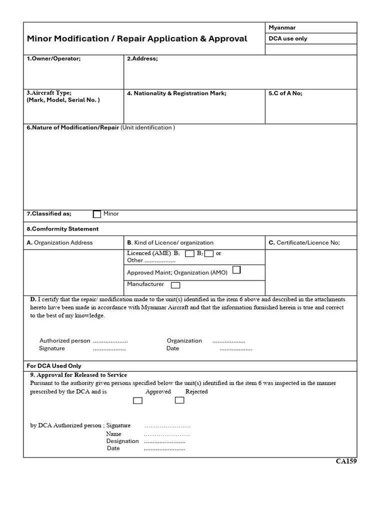 Minor Modification CA159 | PDF