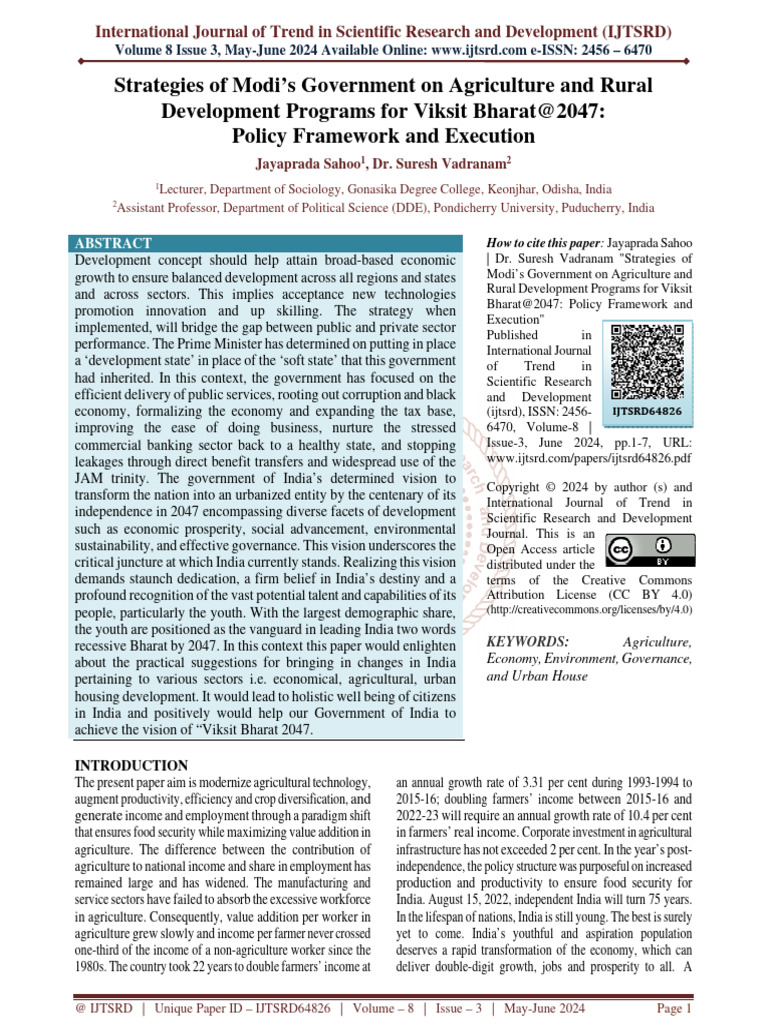 Strategies of Modi's Government On Agriculture and Rural Development ...