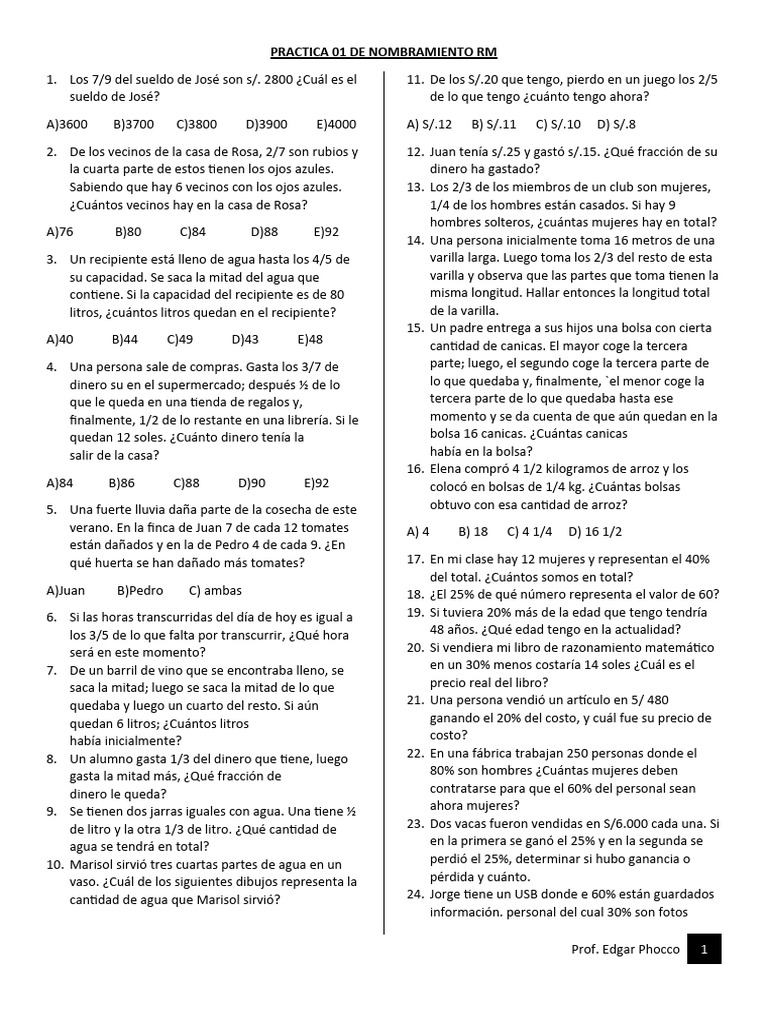 Practica 01 de Nombramiento RM Hoy | PDF | Porcentaje