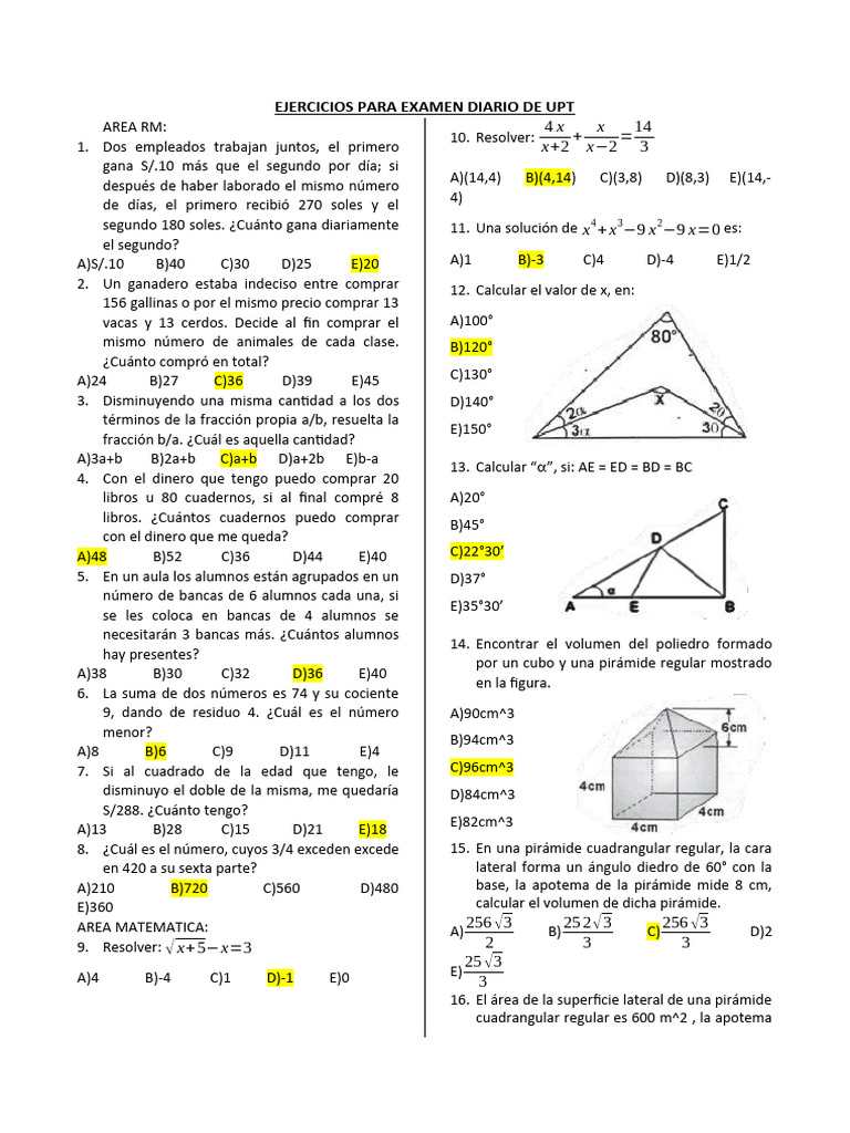 EJERCICIOS PARA EXAMEN DIARIO DE UPT | PDF | Formas geométricas | Geometría Convexa